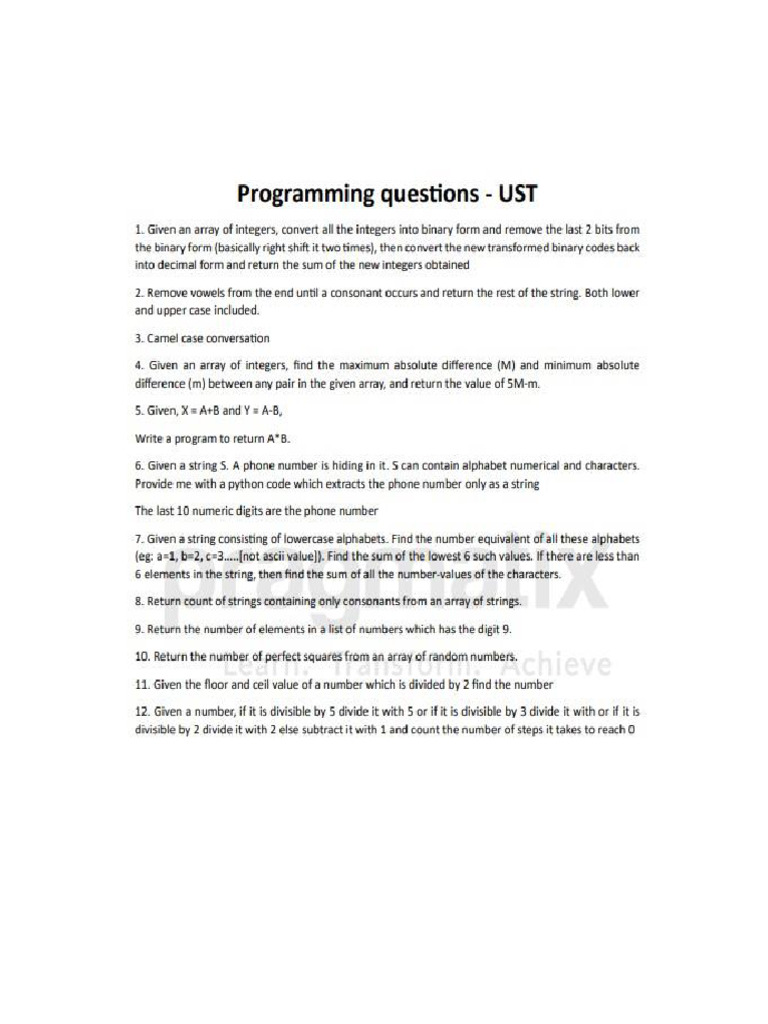 UST Programming Questions 1 | PDF