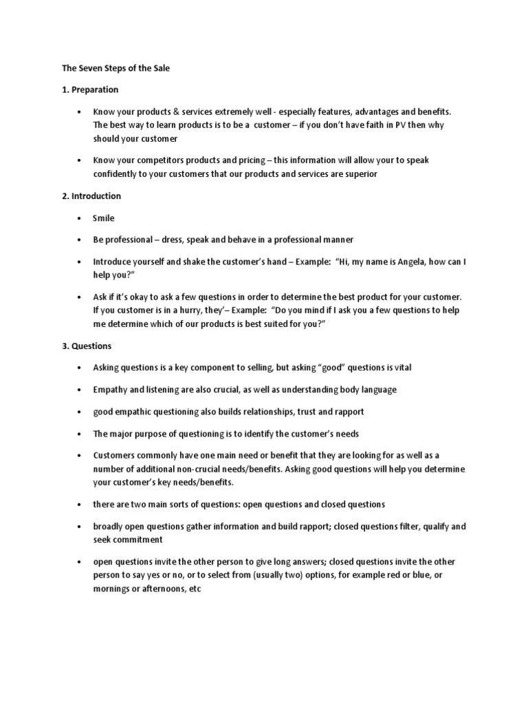 Seven Steps to Successful Sales | PDF | Sales | Psychological Concepts