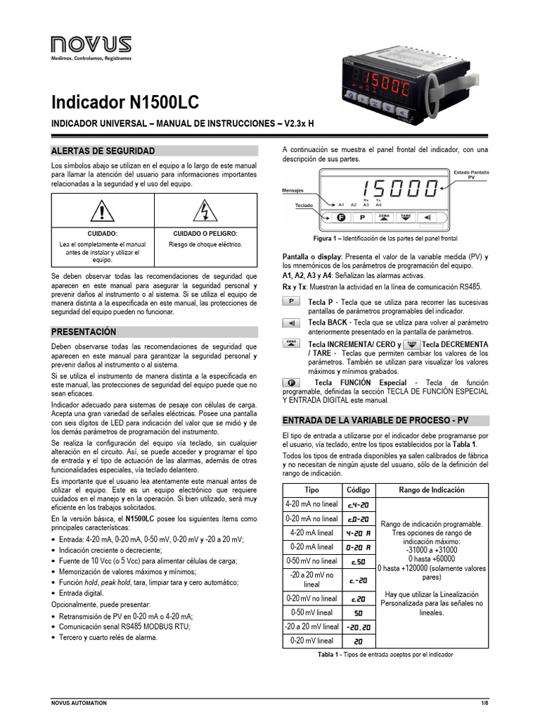 Manual del Indicador N1500LC v23x | PDF | Software | Corriente continua