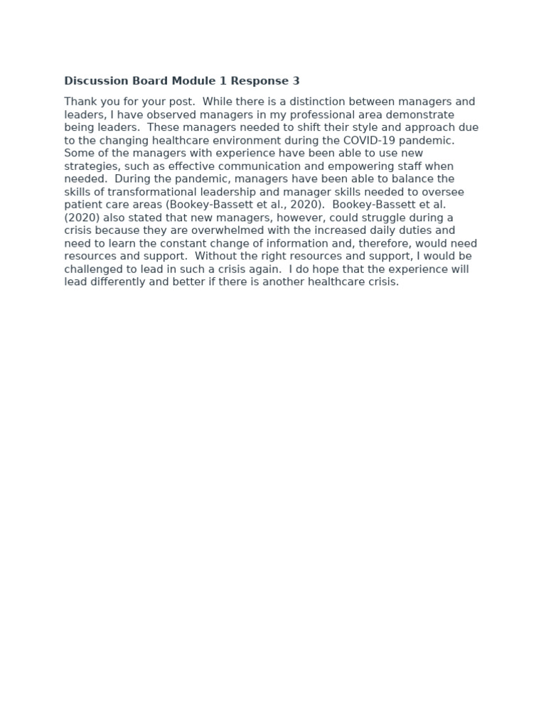 Discussion Board Module 1 Response 3 | PDF