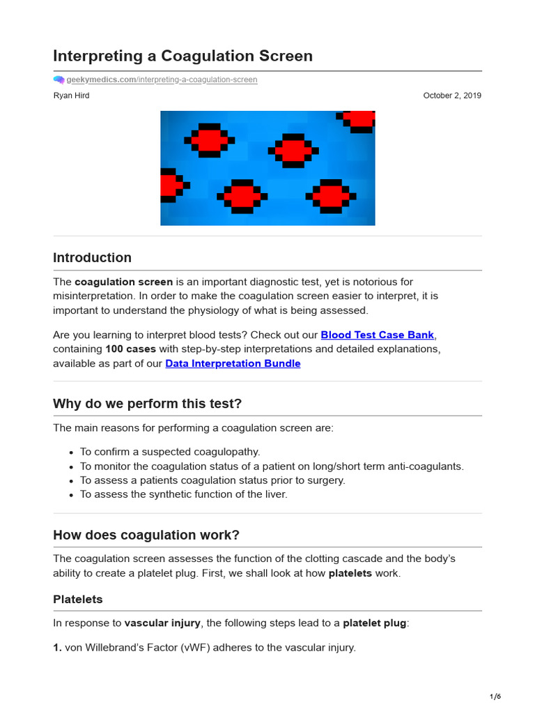 Interpreting Coagulation Screen Results | PDF | Coagulation | Platelet