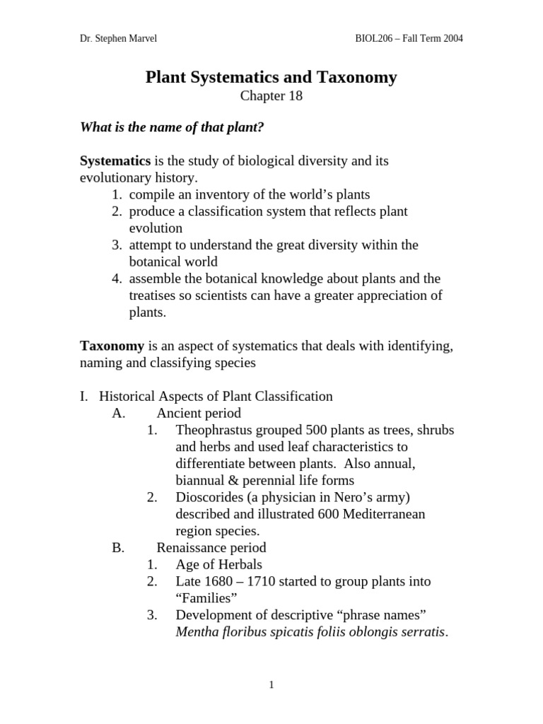 Plant Systematics and Taxonomy | PDF | Genus | Taxonomy (Biology)