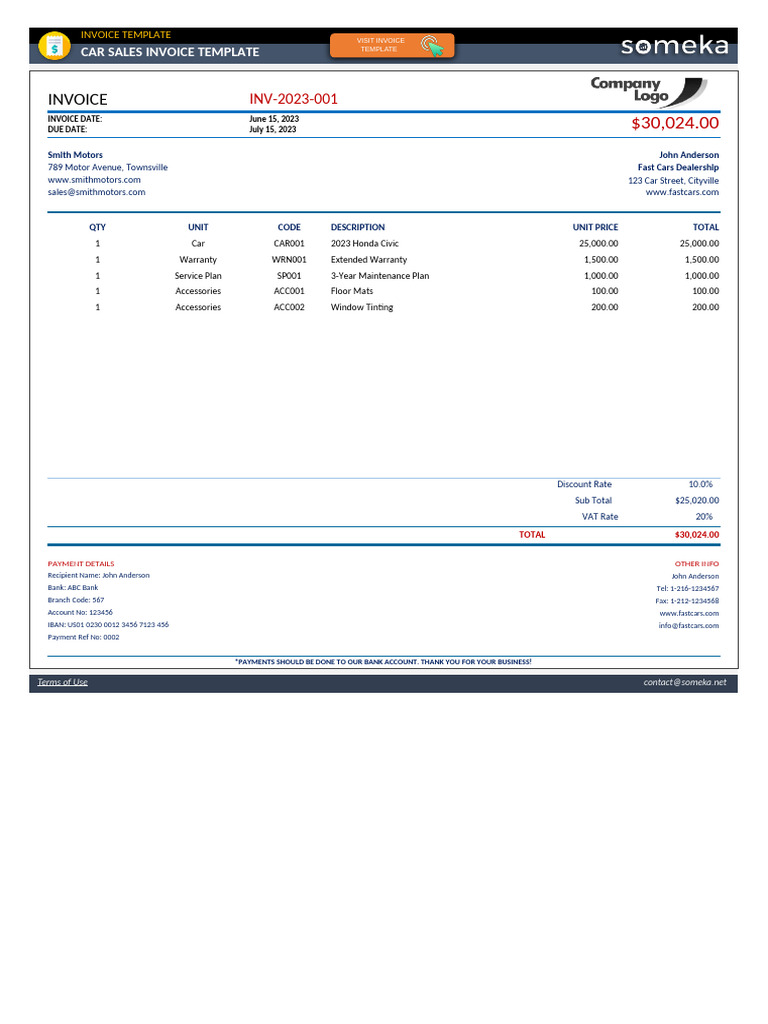 Car Sales Invoice Template Someka Example Excel V1 | PDF | License ...