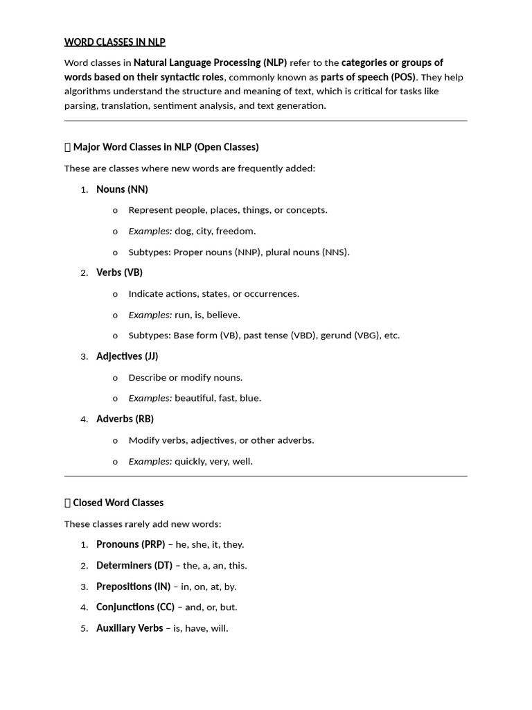Understanding Word Classes in NLP | PDF | Part Of Speech | Adverb