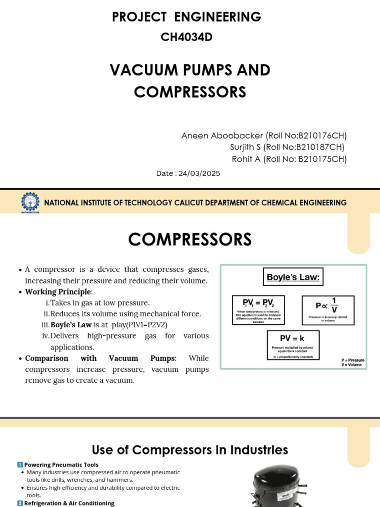 Vacuum Pumps and Compressors Overview | PDF | Pump | Gas Technologies