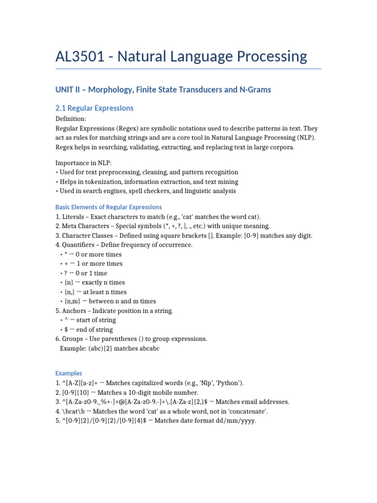 AL3501 UNIT2 Regular Expressions | PDF | Regular Expression | Linguistics