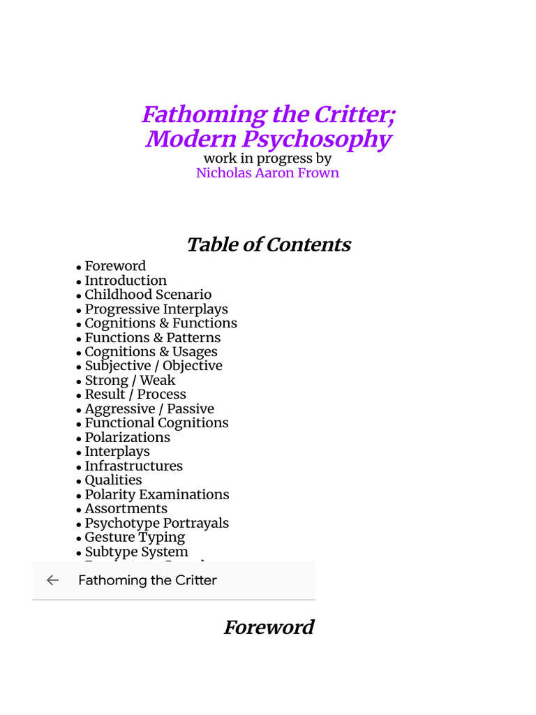 Fathoming The Critter | PDF | Mind | Extraversion And Introversion