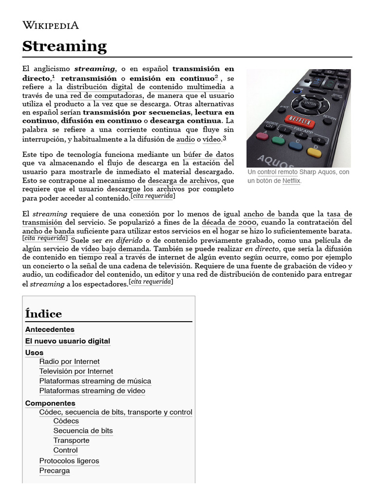 Streaming - Wikipedia, La Enciclopedia Libre | PDF | Streaming Media ...