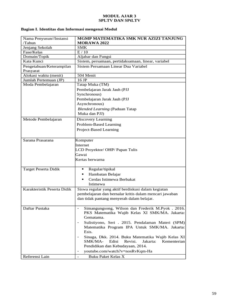 Modul 3 Ajar SPLTV Dan Sistem Pertidaksaman Linear Tiga Variabel | PDF