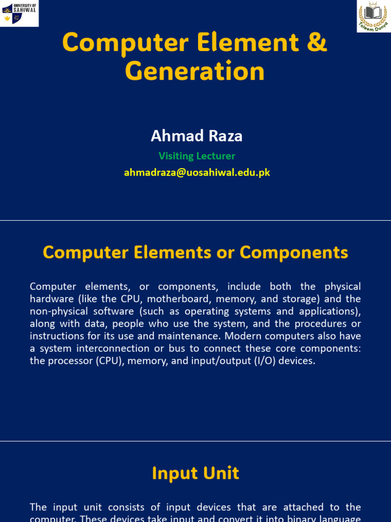 Lect-03 - Computer Element & Generation | PDF | Central Processing Unit | Input/Output