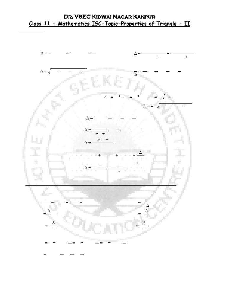 Properties of Triangles - Class 11 ISC | PDF | Area | Euclidean Geometry