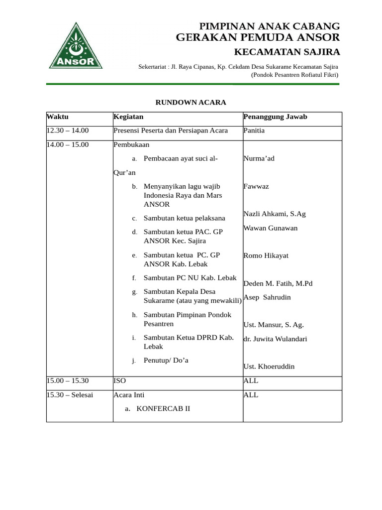 Rundown Acara Ansor Sajira | PDF