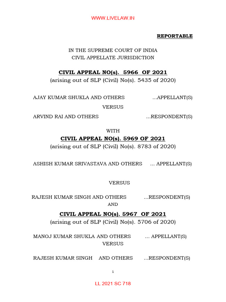 Ajay Kumar Shukla and Others V Arvind Rai and Others | PDF | Appeal | Certiorari