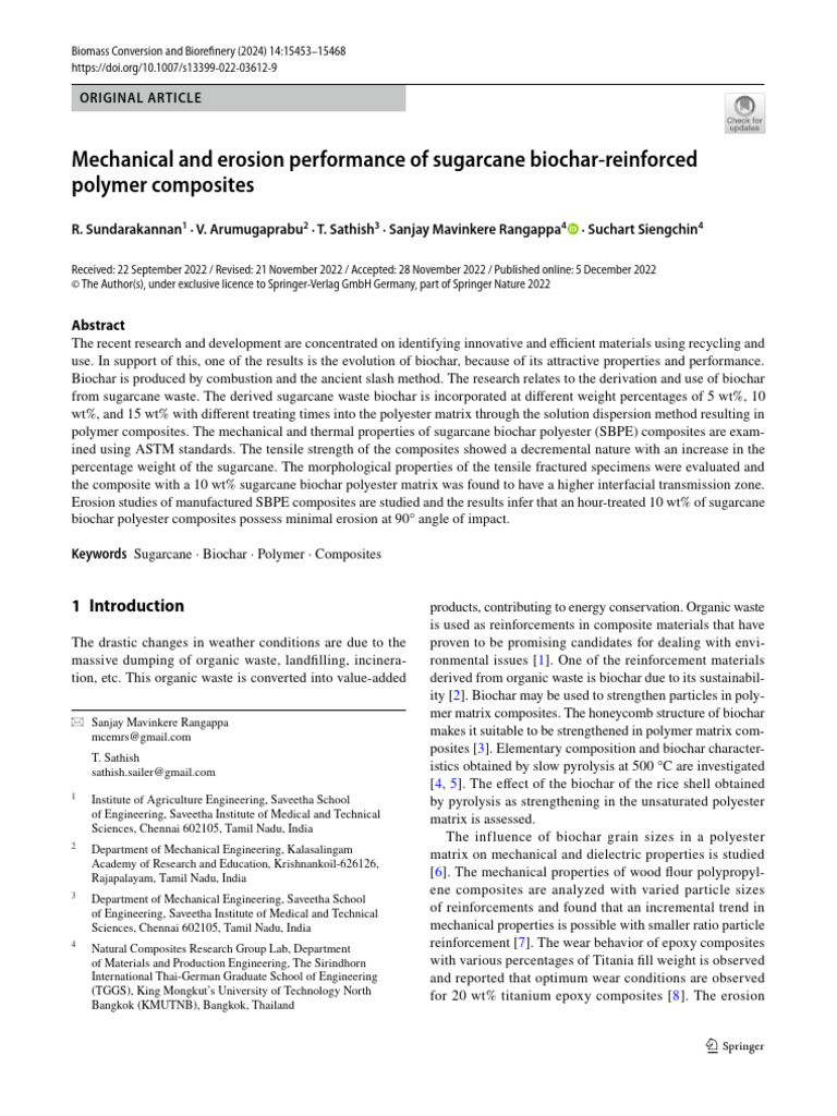 Sugarcane Biochar in Polymer Composites | PDF | Composite Material | Epoxy
