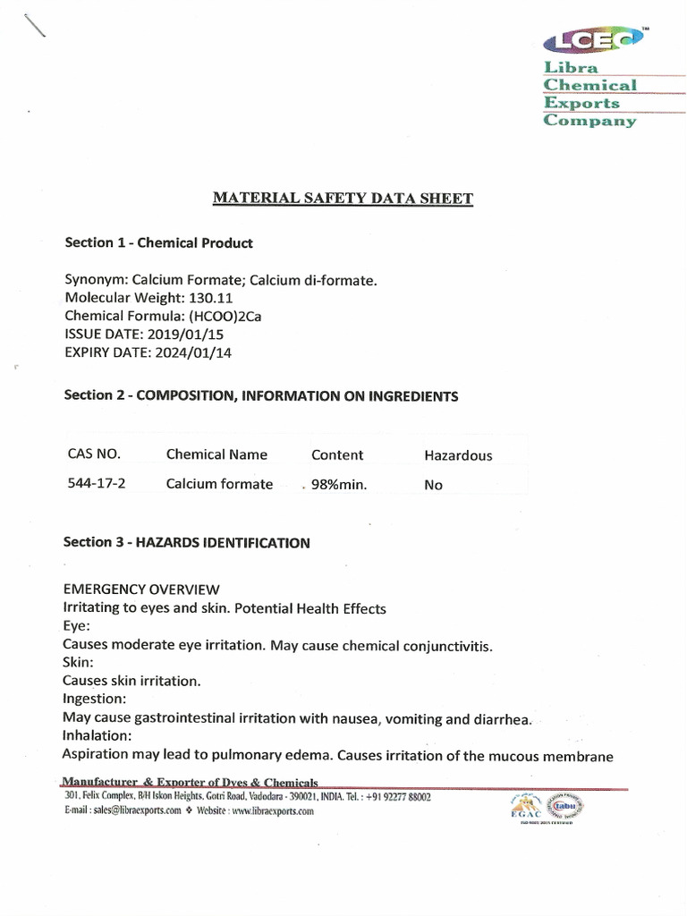 Scan Msds Calcium Format | PDF