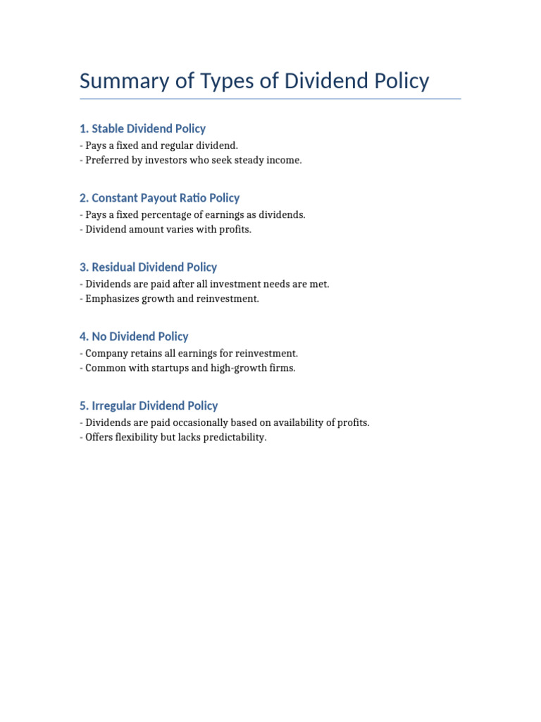 Types of Dividend Policy Summary | PDF