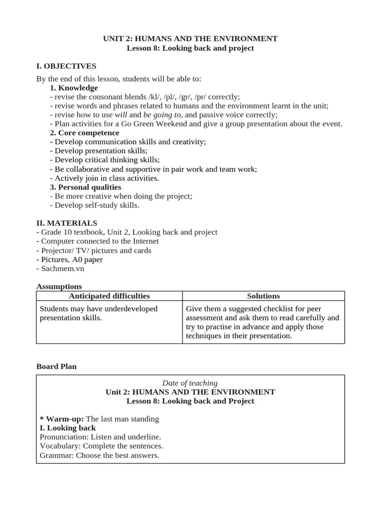 Unit 2 Humans and the Environment Looking Back and | PDF | Cognition ...