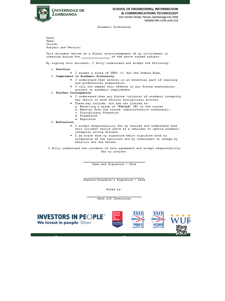 Academic Dishonesty Form | PDF