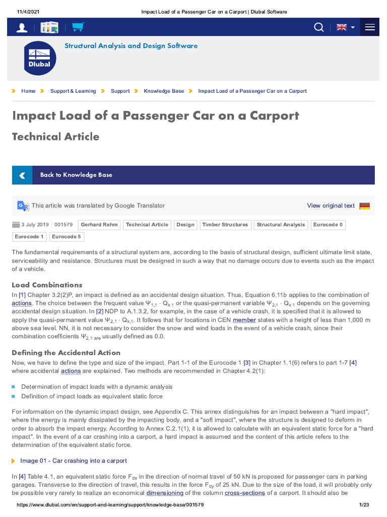 Impact Load of A Passenger Car On A Carport - Dlubal Software | PDF