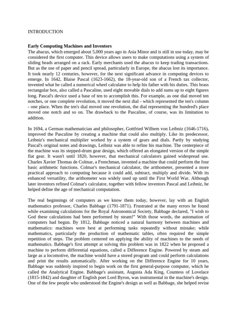 History of Early Computing Machines | PDF | Integrated Circuit ...