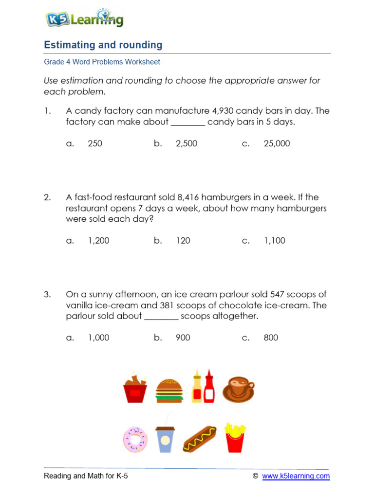 Grade 4 Word Problems Estimating Rounding 3 | PDF