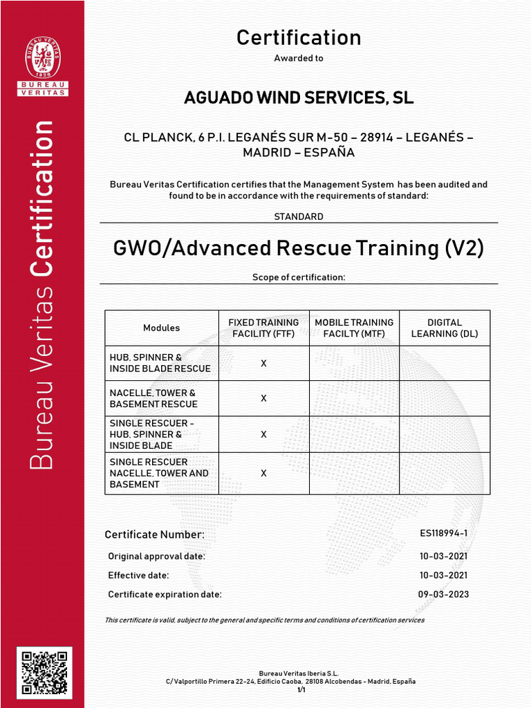 GWO Advanced Rescue Training Certification | PDF