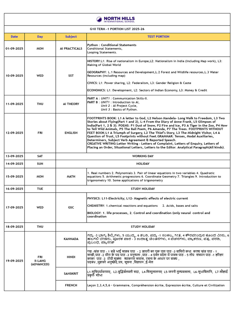 Term 1 Timetable - NHIS | PDF | Equations | Mathematics