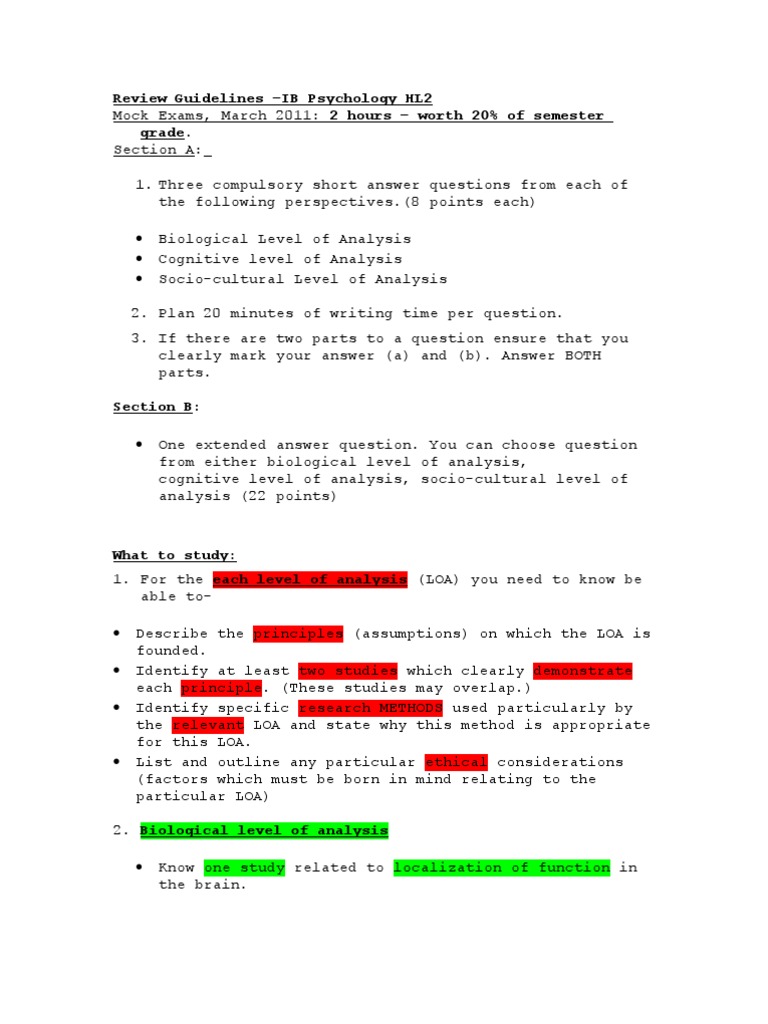 Psych HL Exam Review | PDF | Experiment | Correlation And Dependence