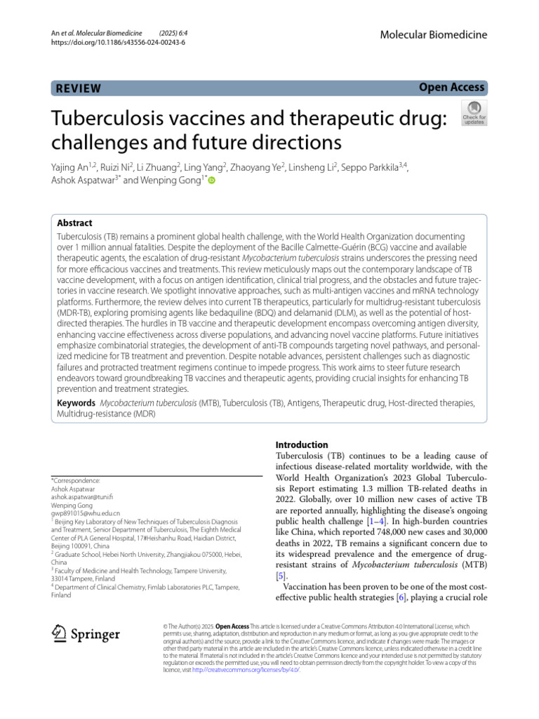 Tuberculosis Vaccines and Therapeutic Drug: Challenges and Future ...