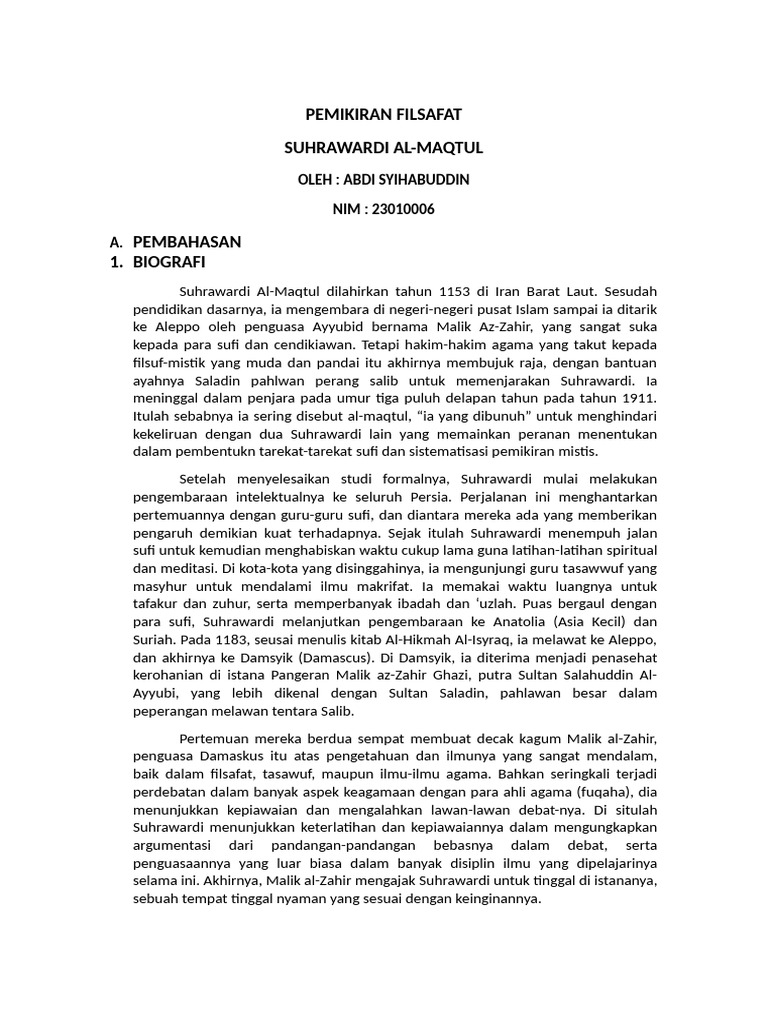 Pemikiran Filsafat Suhrawardi Al-Maqtul | PDF