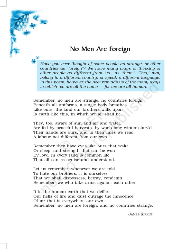 No Men Are Foreign: Class 9 Poem Analysis | PDF
