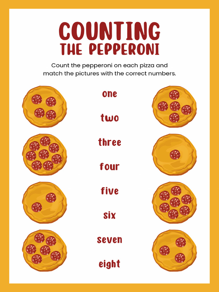 Counting The Pepperoni Math Worksheet in Orange Red Illustrative Style ...