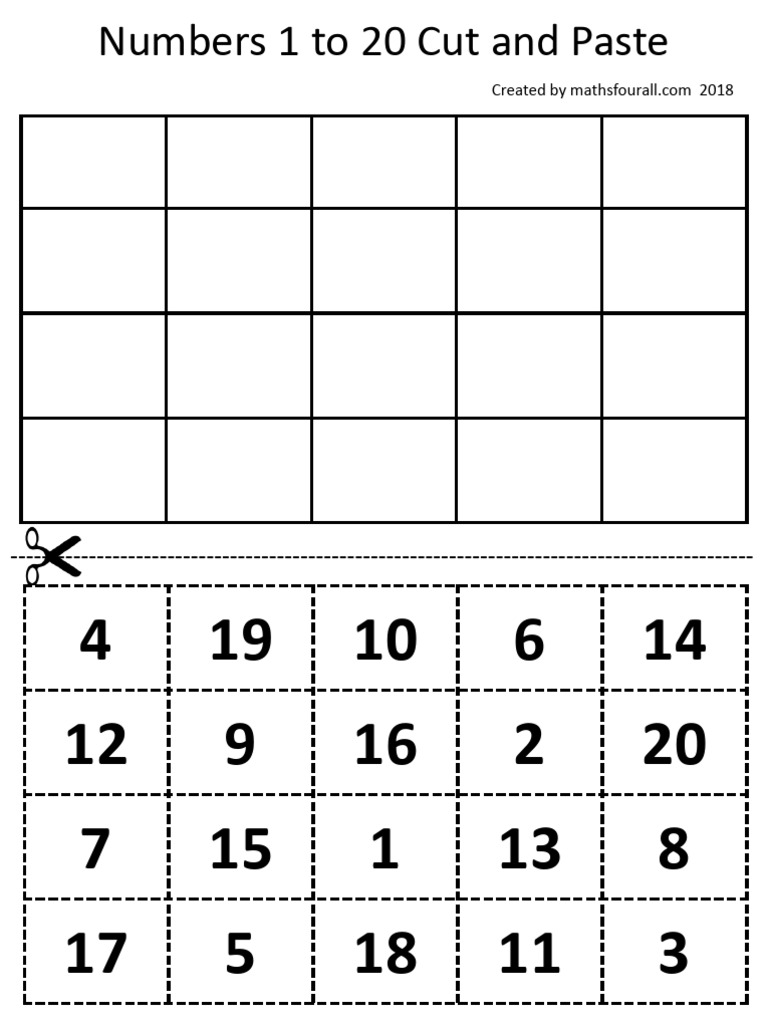 Numbers 1-20 Cut and Paste Worksheet | PDF