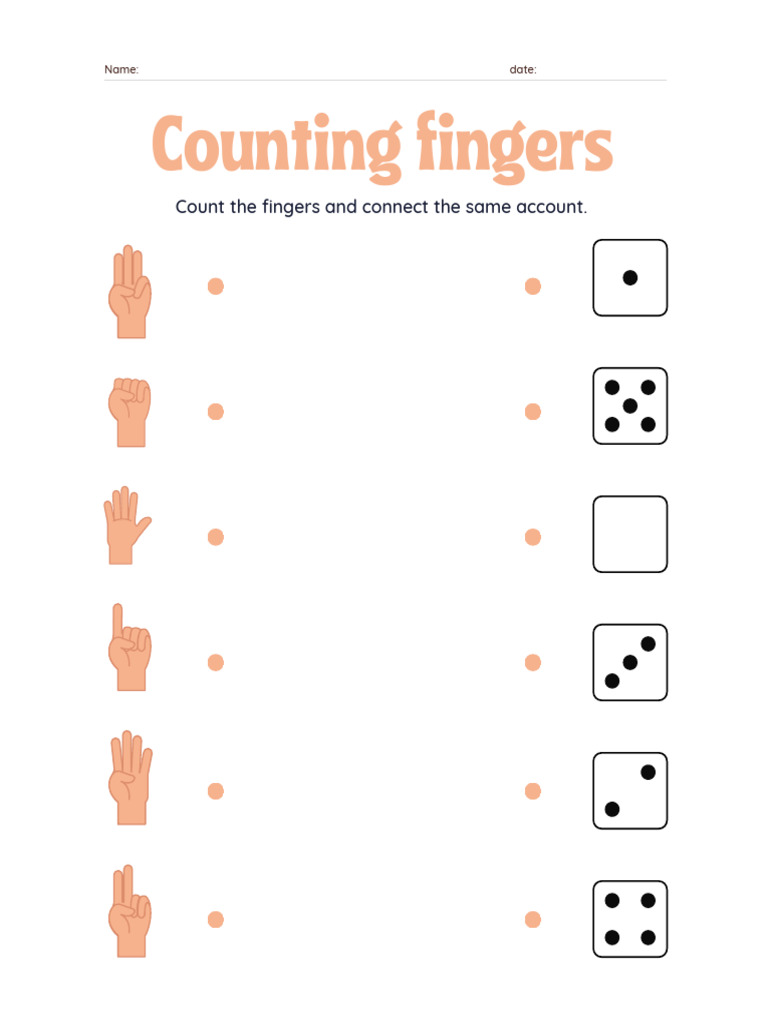 Counting Fingers Worksheet in Salmon White Illustrative Style | PDF