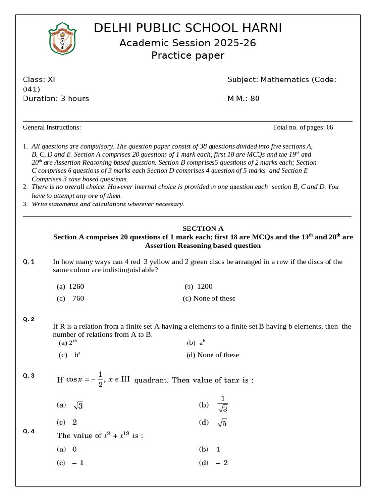 Sample Paper 2526 Midterm Till SS | PDF | Function (Mathematics) | Discrete Mathematics
