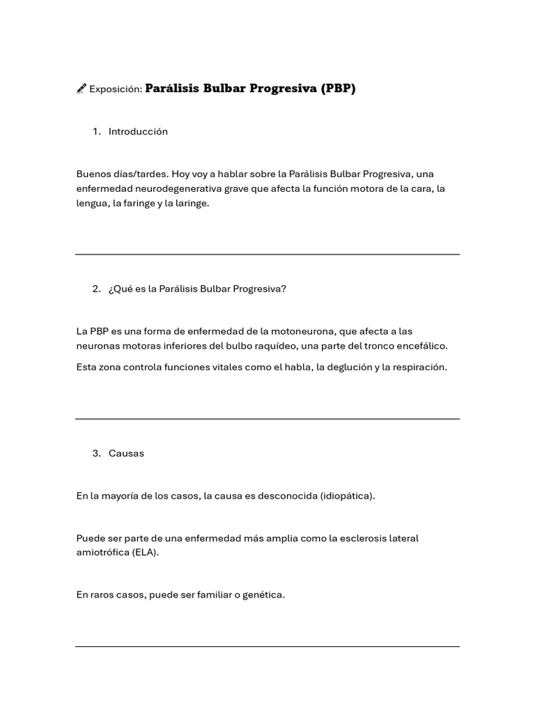 Parálisis Bulbar Progresiva (PBP) | PDF | Enfermedades y trastornos ...
