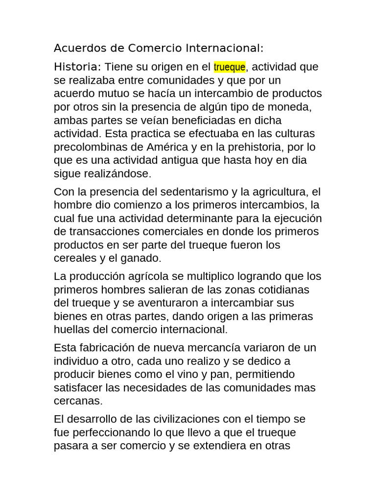Acuerdos de Comercio Internacional | PDF | Comercio | Permuta