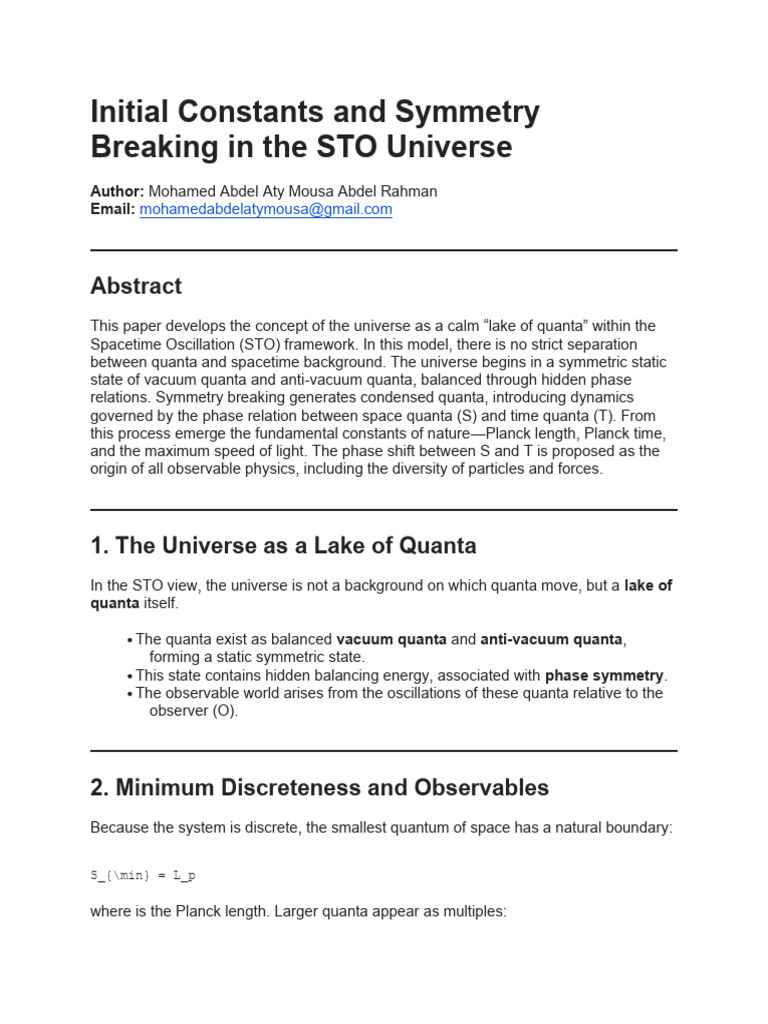 Initial Constants and Symmetry Breaking in The STO Universe | PDF ...