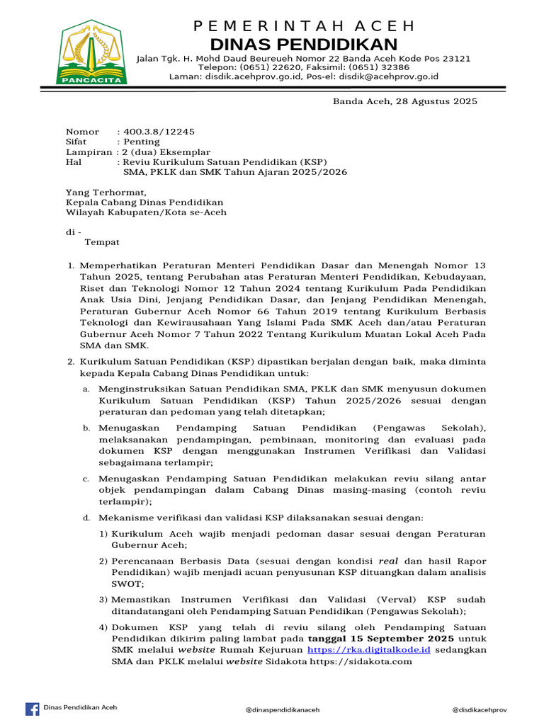 Surat Reviu KSP Dikmen 2025 Final - Rev01 | PDF