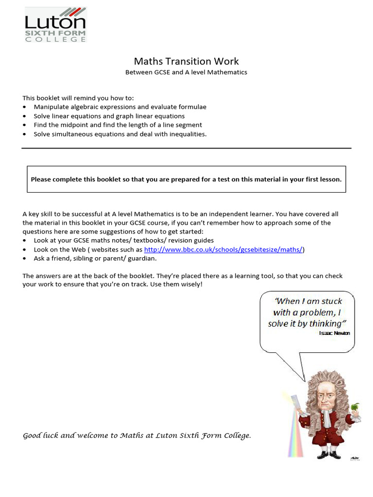 Maths - Year 11 Transition Work - Summer 2024 | PDF