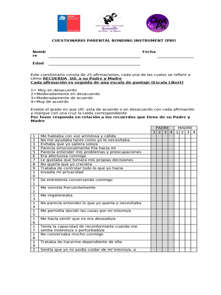 17. Cuestionario Parental Bonding Instrument | PDF