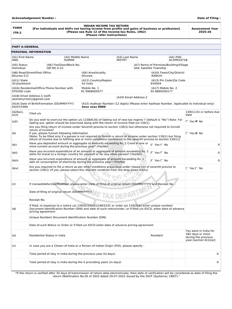 ITR-2 Form for Individual Taxpayers | PDF | Capital Gain | Tax Treaty