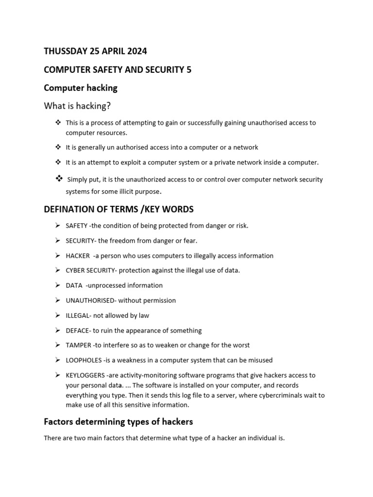 Computer Safety and Security 5 Hacking | PDF | Security Hacker ...