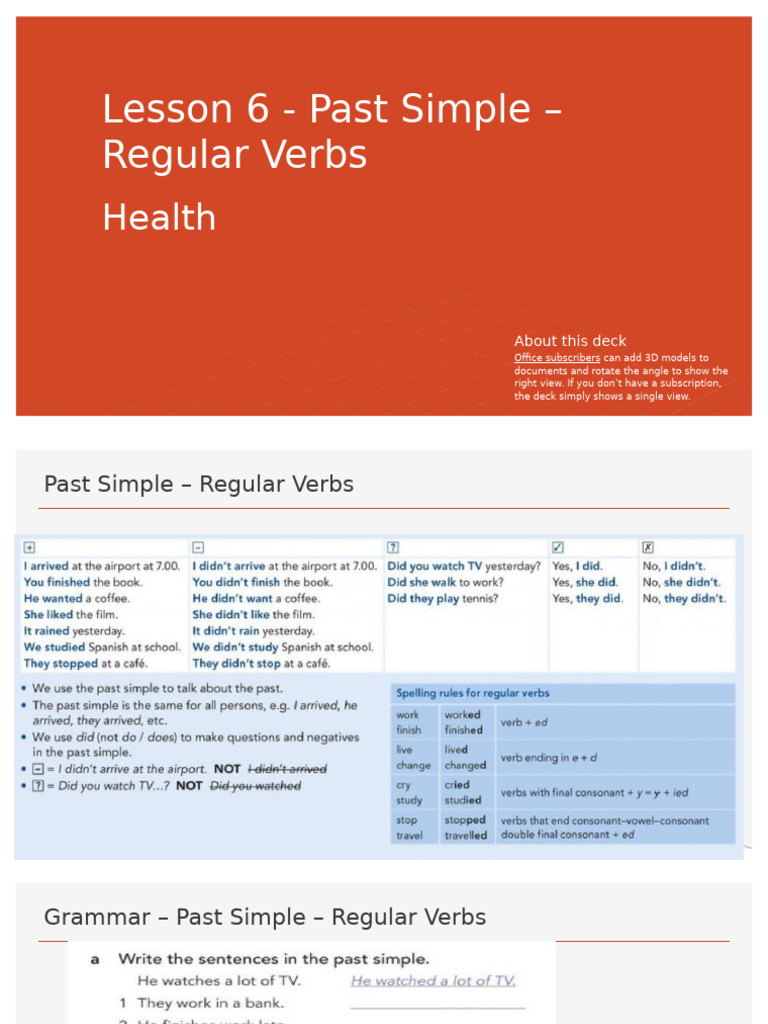 Past Simple Regular Verbs in Health | PDF