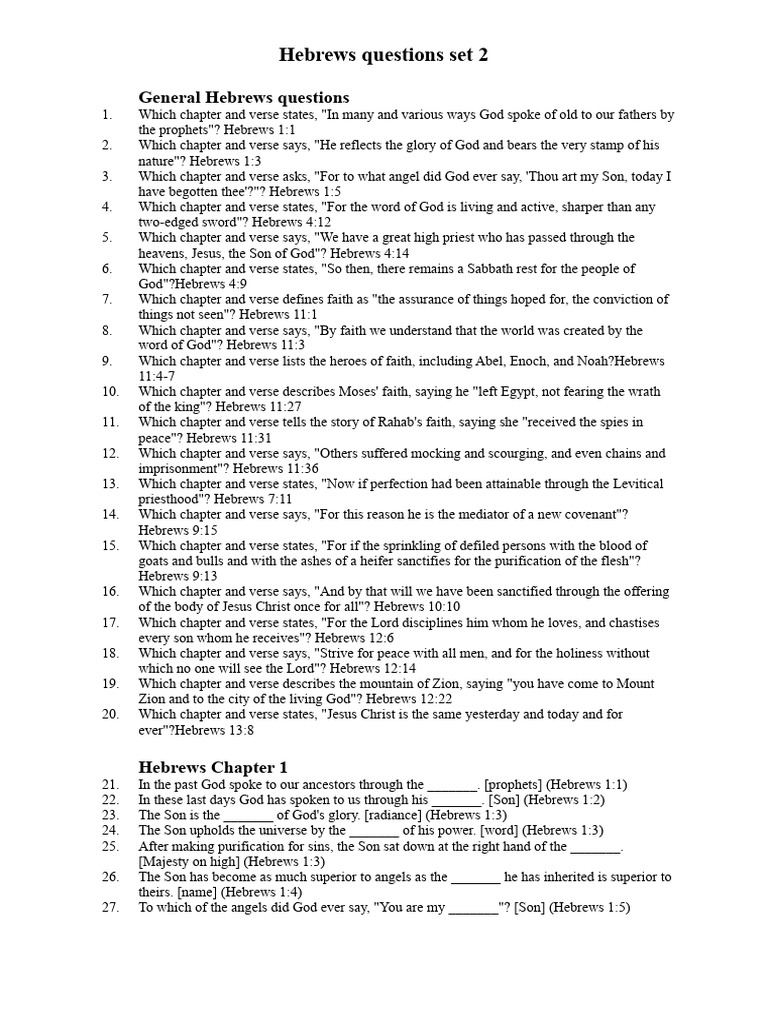 Hebrews Questions and Answers Set 2 | PDF | Sacrifice | Tabernacle