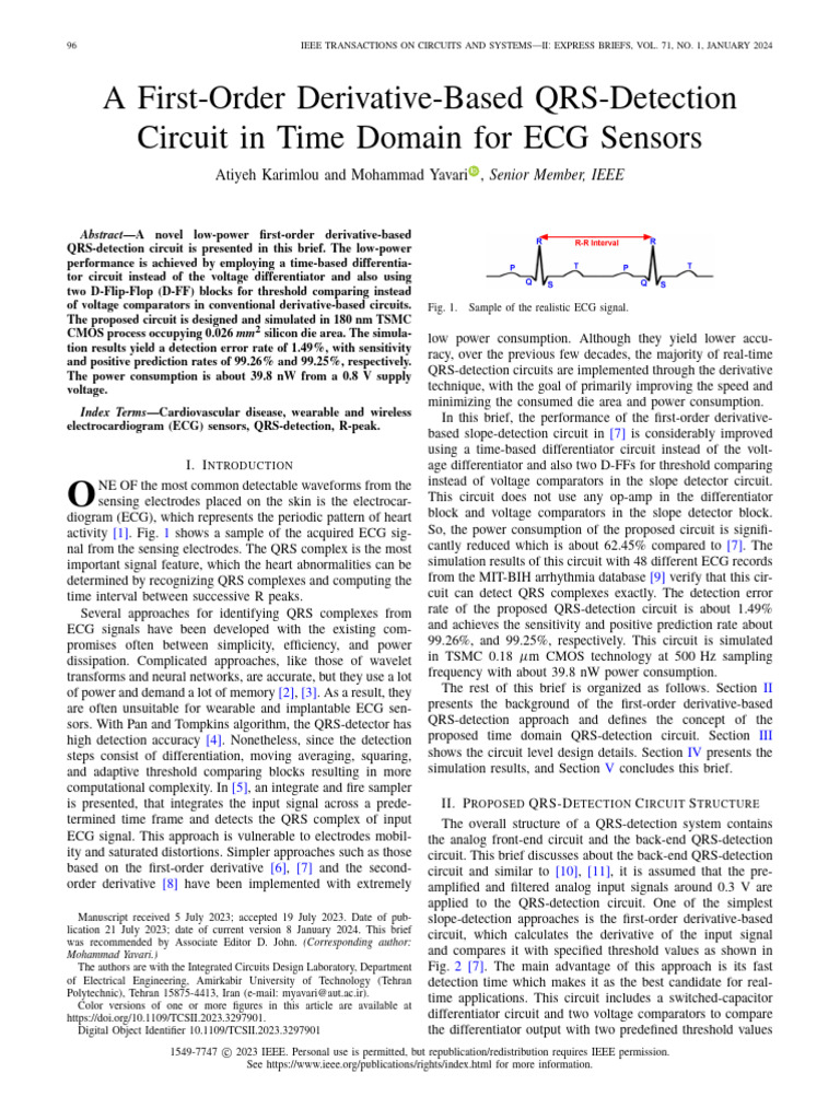 A First-Order Derivative-Based QRS-Detection Circuit in Time Domain for ECG Sensors | PDF ...