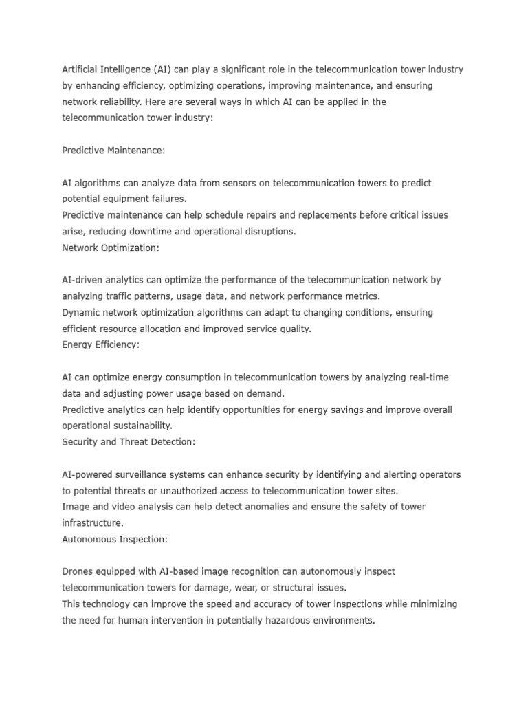 Artificial Intelligence (AI) Can Play A Significant Role in The Telecommunication Tower Industry ...