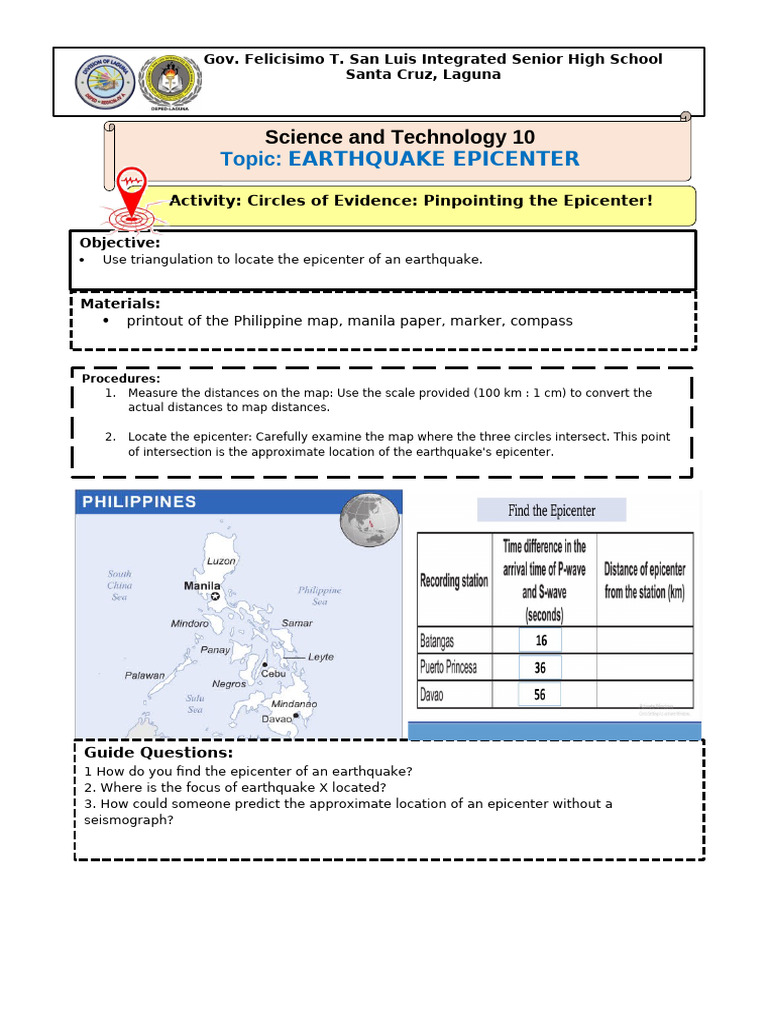 Activity Sheet 2 - Epicenter | PDF