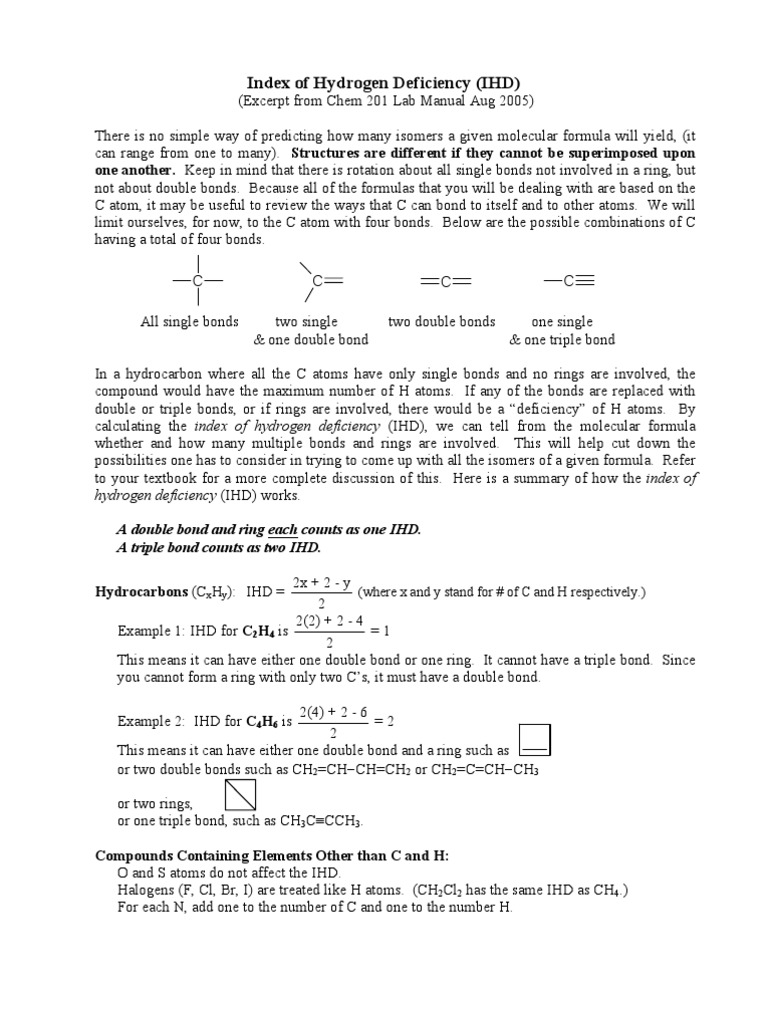 Calculating Index of Hydrogen Deficiency | PDF | Chemical Bond | Hydrogen