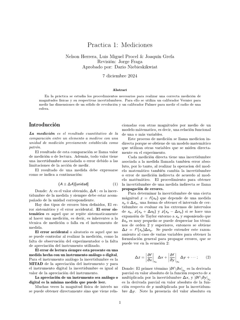 Práctica Lab 1 | PDF | Medición | Incertidumbre